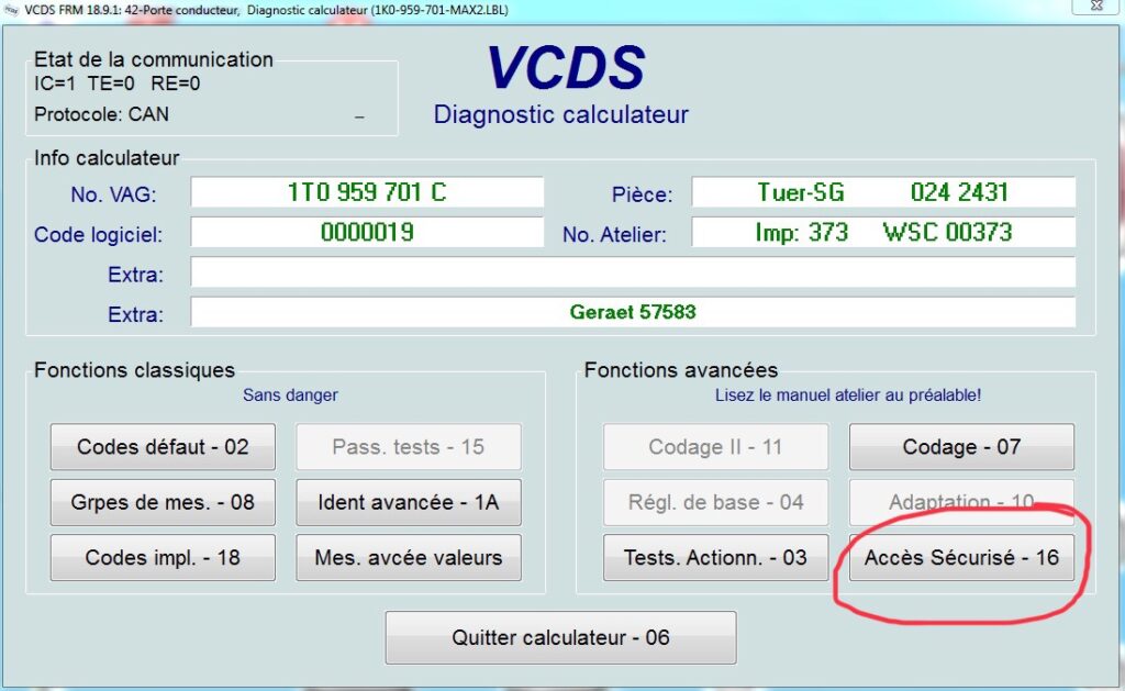 Code sécurité VCDS